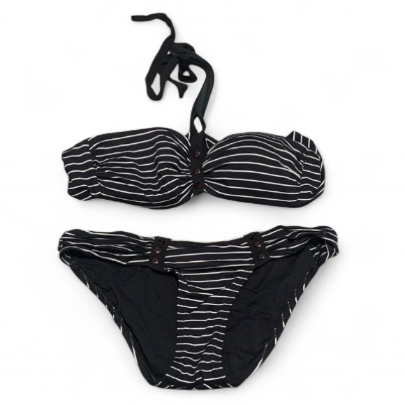 Robin Piccone | Swim | Robin Piccone Black Striped Halter Bikini ...
